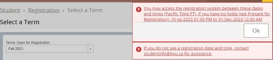 Registration Time Tickets | KPU.ca - Kwantlen Polytechnic University
